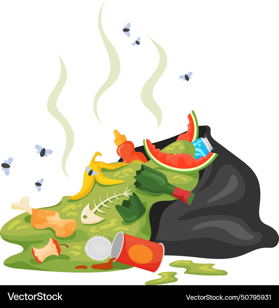 Smelling trash rotting garbage in black bag icon Vector Image