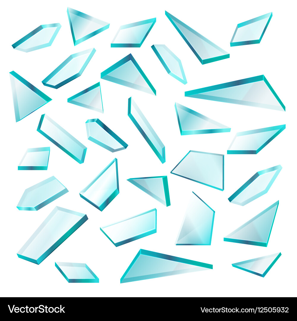Broken glass shards isolated on white set Vector Image
