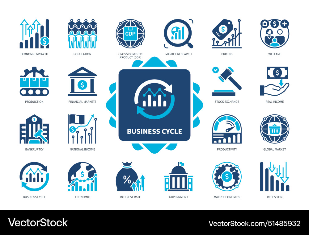 Business cycle solid icon set Royalty Free Vector Image