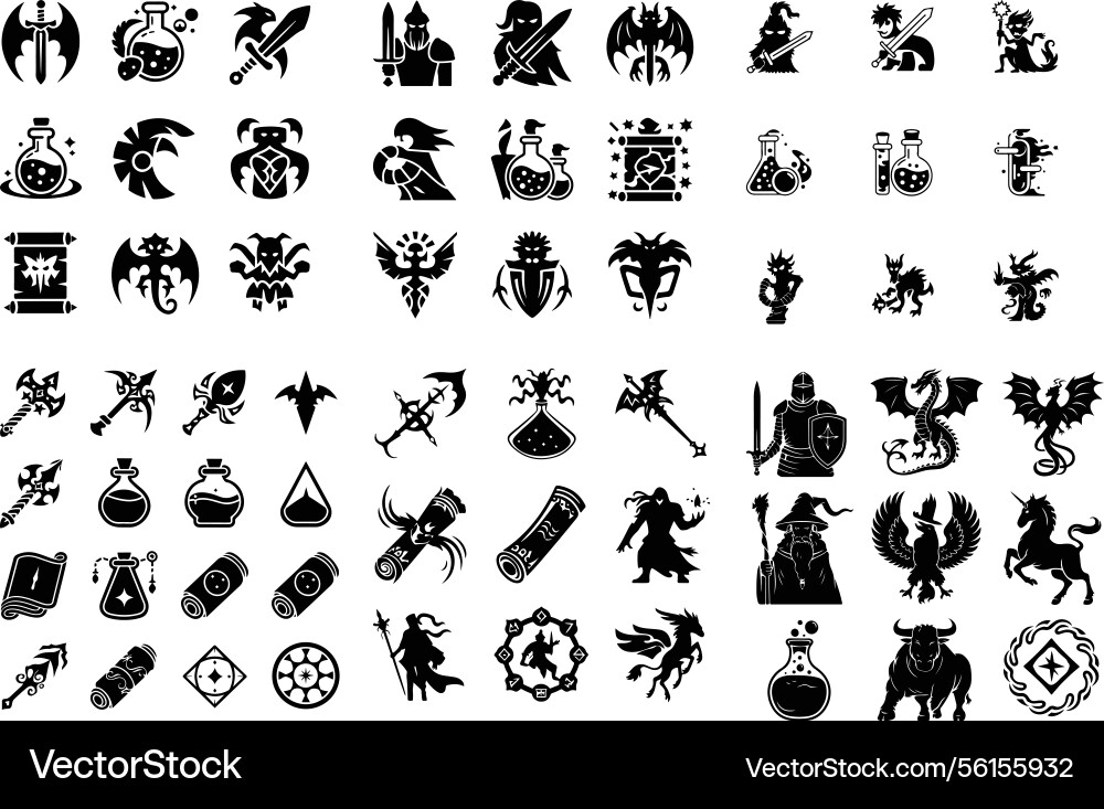 Fantasy Creature Icons Set Royalty Free Vector Image