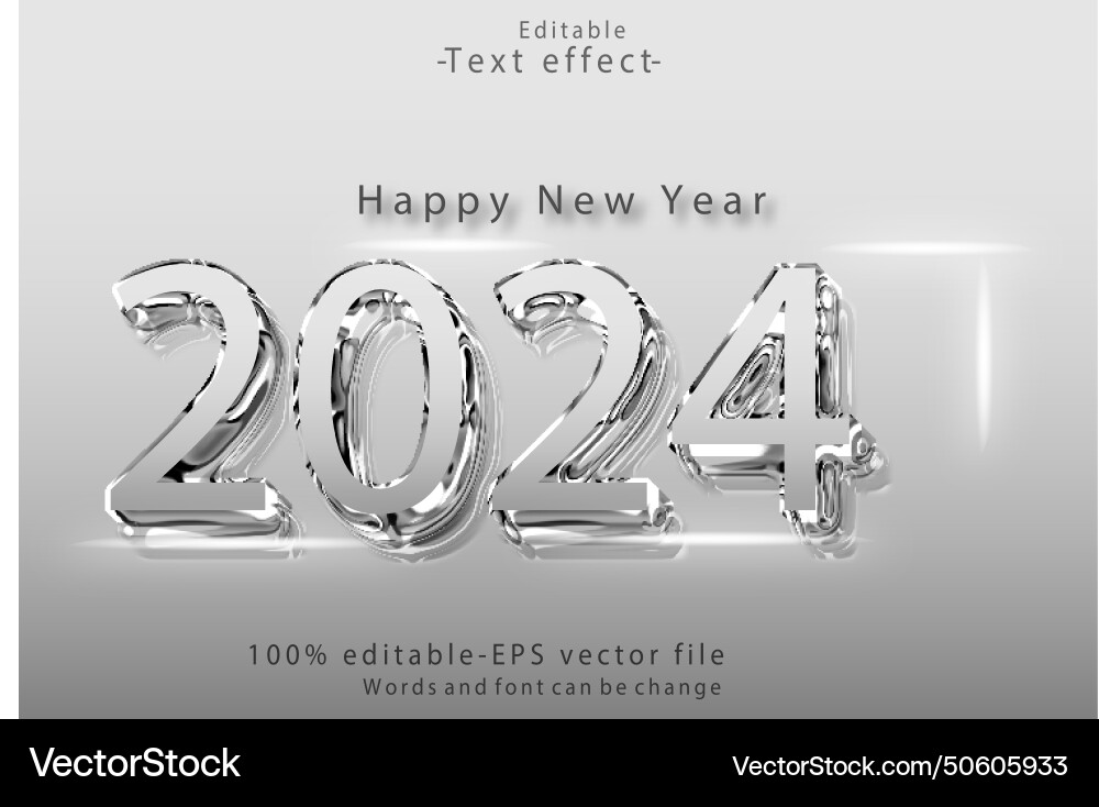 2024 editable text effect 3d modern silver style Vector Image