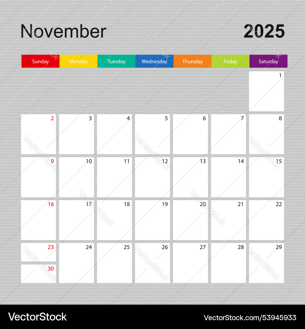 Calendar page for november 2025 wall planner Vector Image