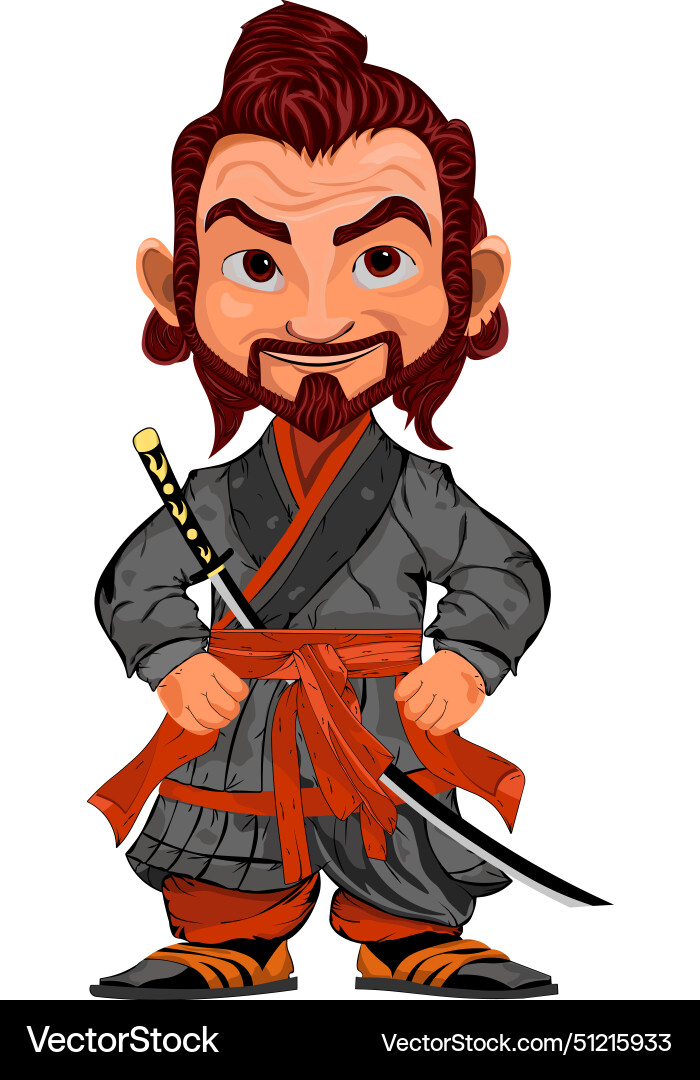 Cute cartoon japanese samurai Royalty Free Vector Image
