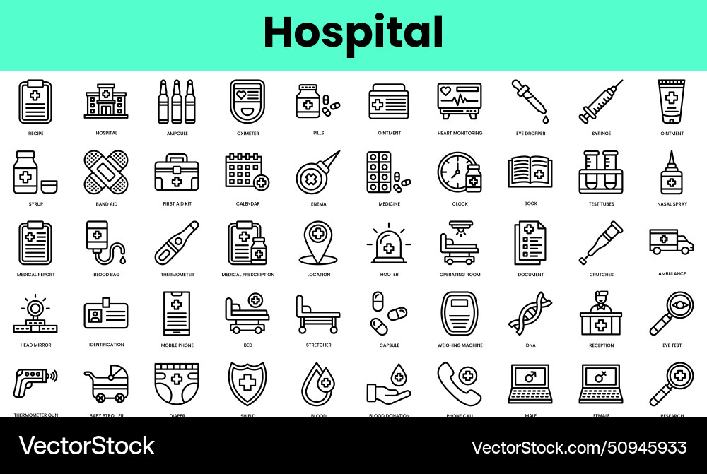 Set of hospital icons linear style icon bundle Vector Image