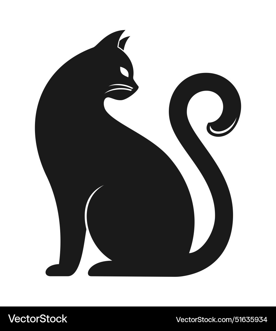 Black silhouette of cat looking back Royalty Free Vector