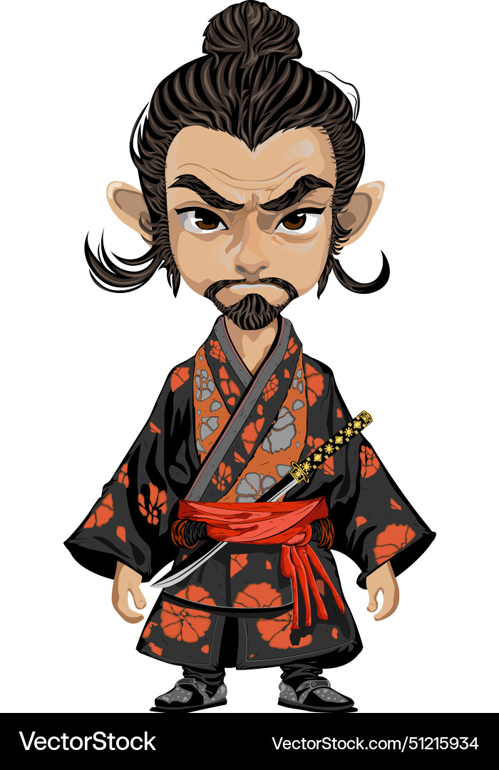 Cartoon serious japanese samurai Royalty Free Vector Image