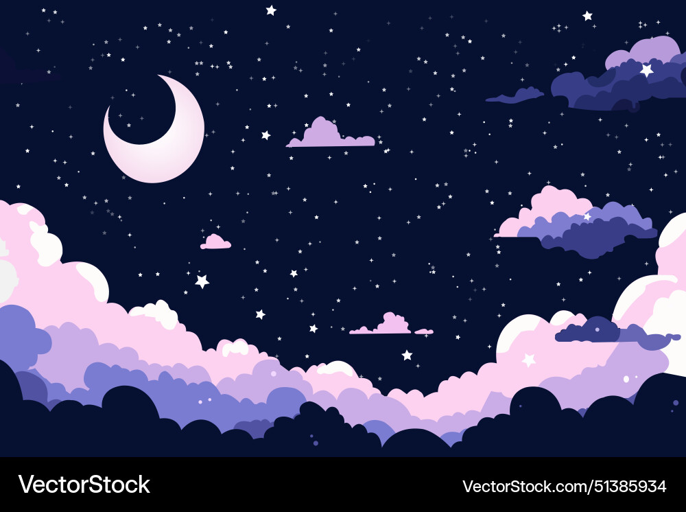 Cartoon starry background cloud crescent and Vector Image