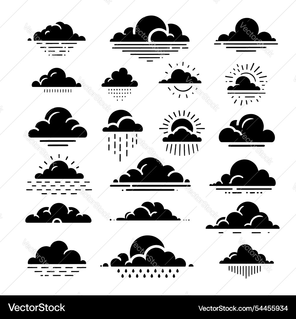 Cloud icons set weather symbols Royalty Free Vector Image