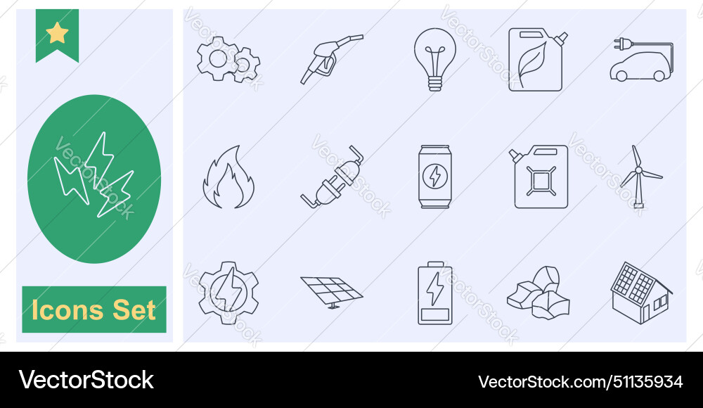 Energy icon set symbol collection logo isolated Vector Image