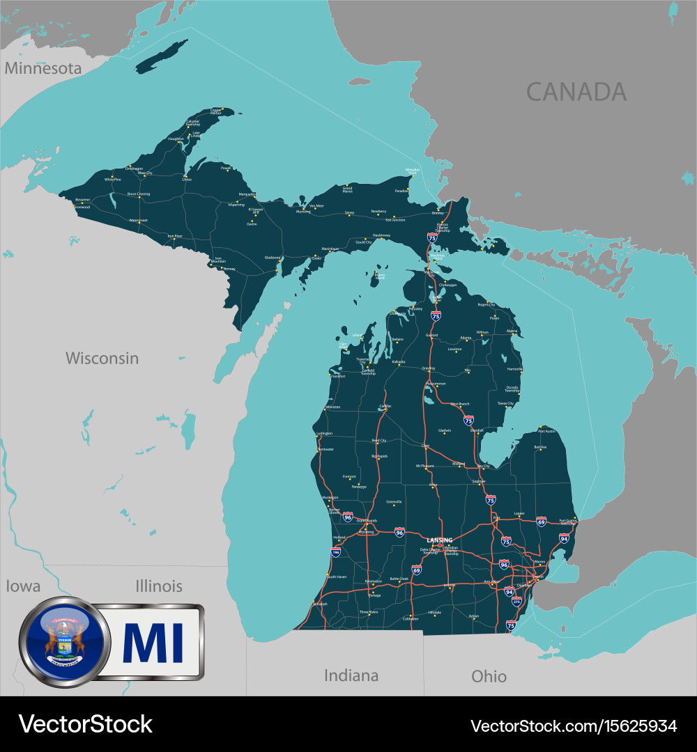 Map of state michigan Royalty Free Vector Image