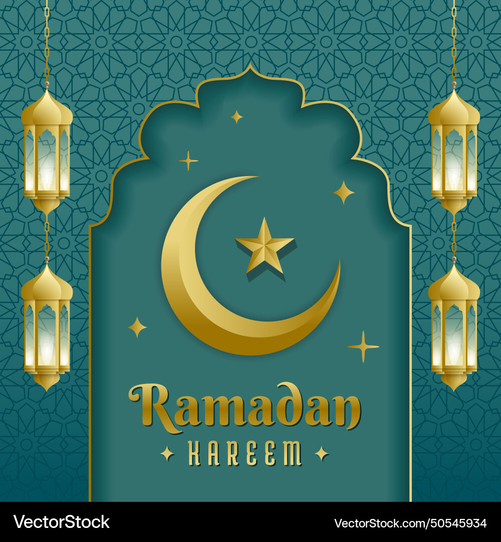Ramzan mubarak greeting with islamic design Vector Image