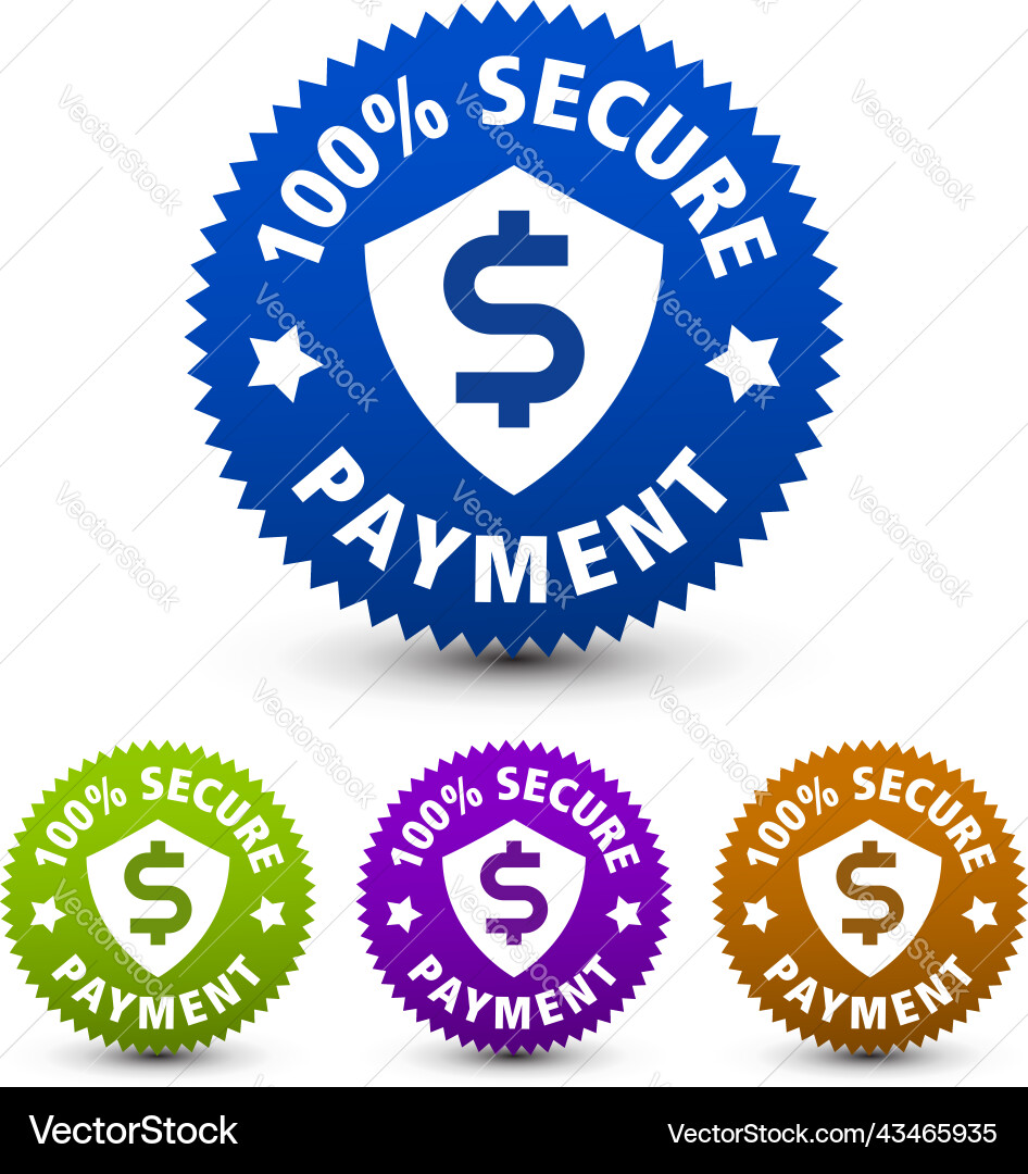 100 secure payment 4 colored badges Royalty Free Vector