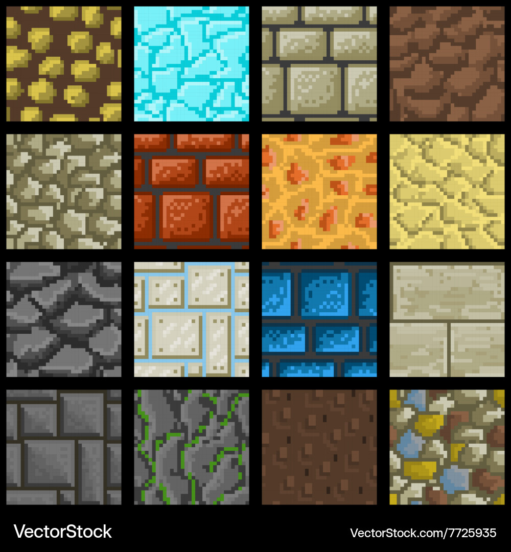 Collection of seamless pixel ground textures Vector Image