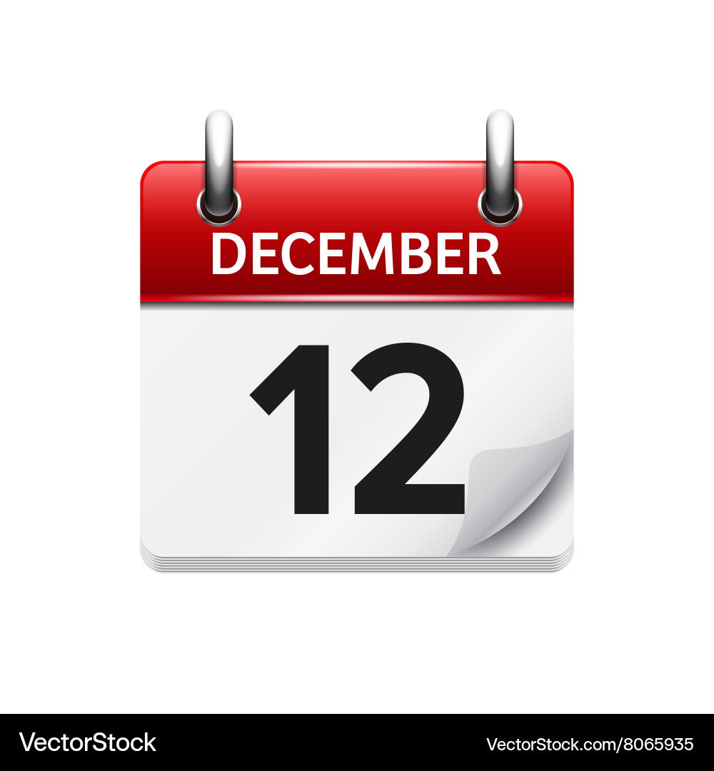 December 12 flat daily calendar icon Royalty Free Vector