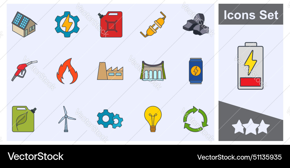 Energy icon set symbol collection logo isolated Vector Image