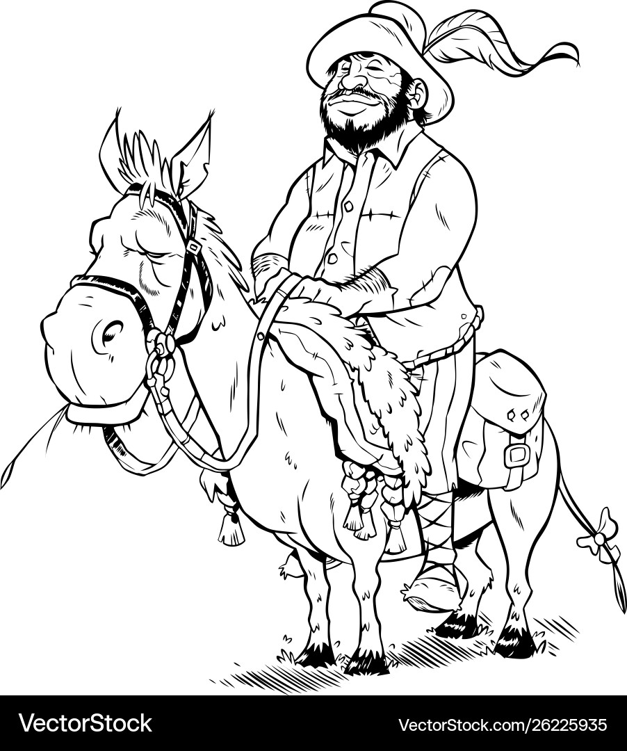 Sancho panza line art Royalty Free Vector Image