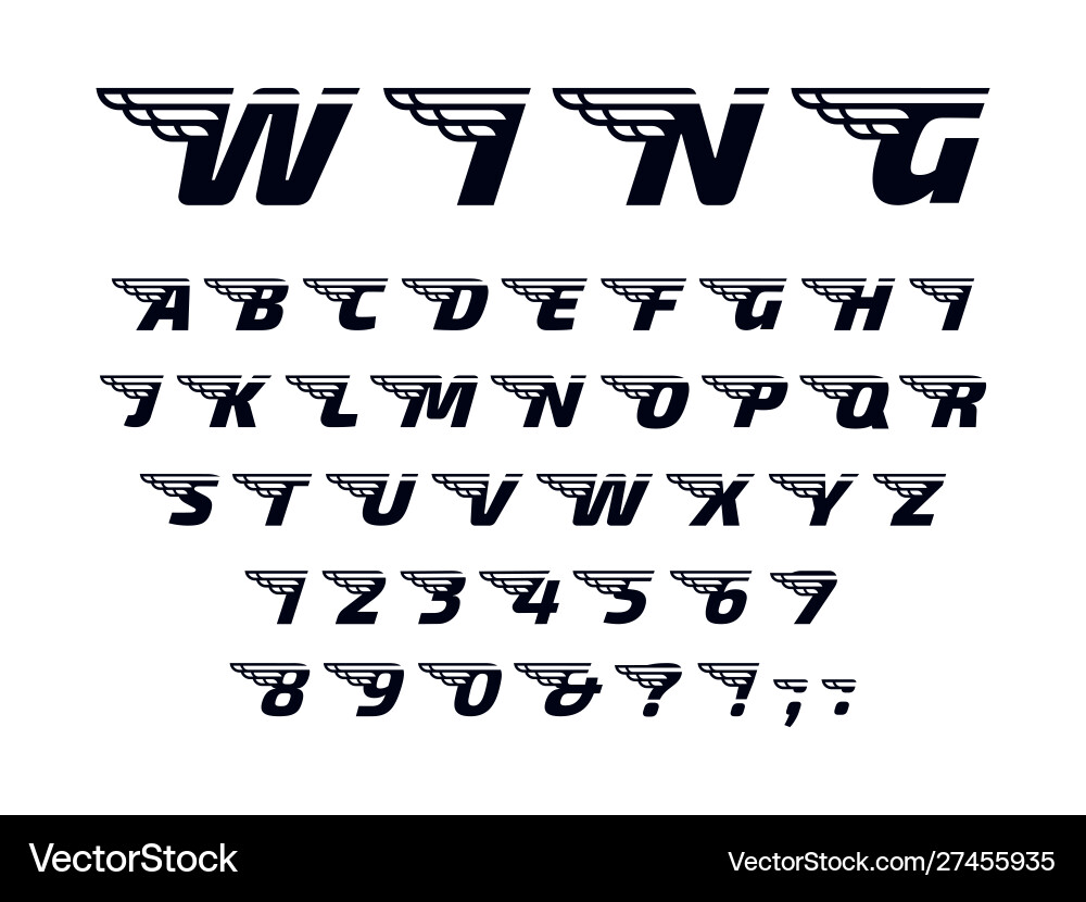 Winged font letters with wings flying alphabet Vector Image
