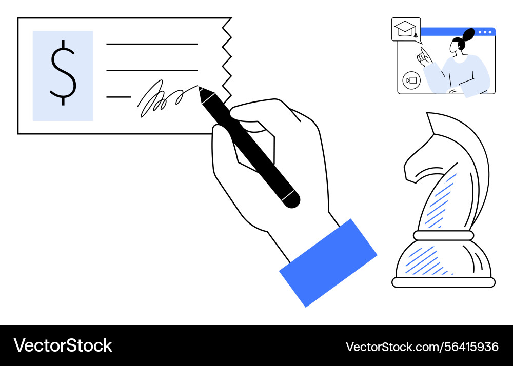 Hand signing check with digital communication Vector Image