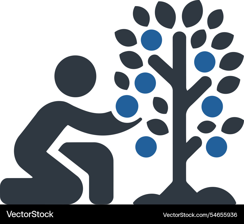 Harvesting fruits from tree icon Royalty Free Vector Image