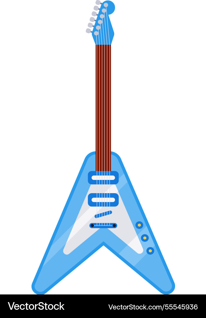 Light blue flying v electric guitar with white Vector Image