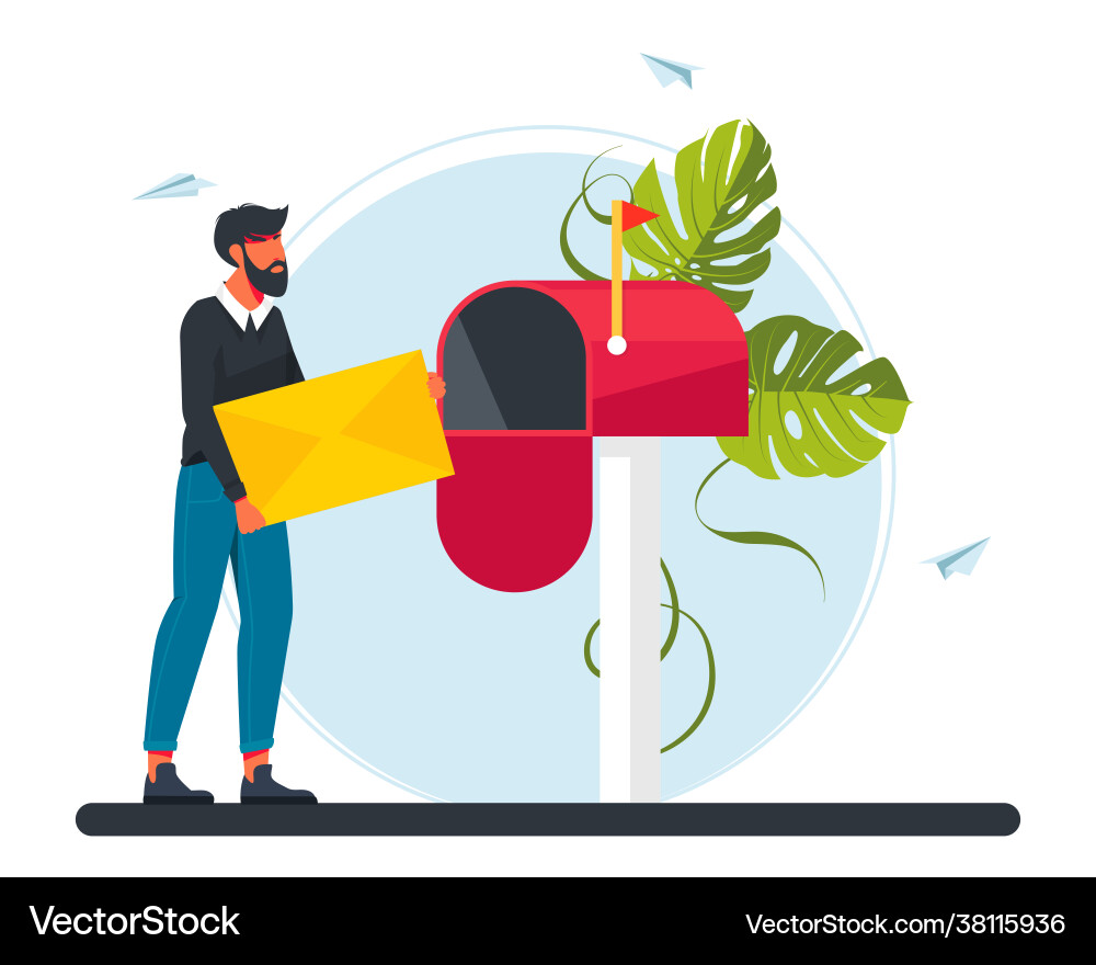 Man carries a letter in mailbox email concept Vector Image