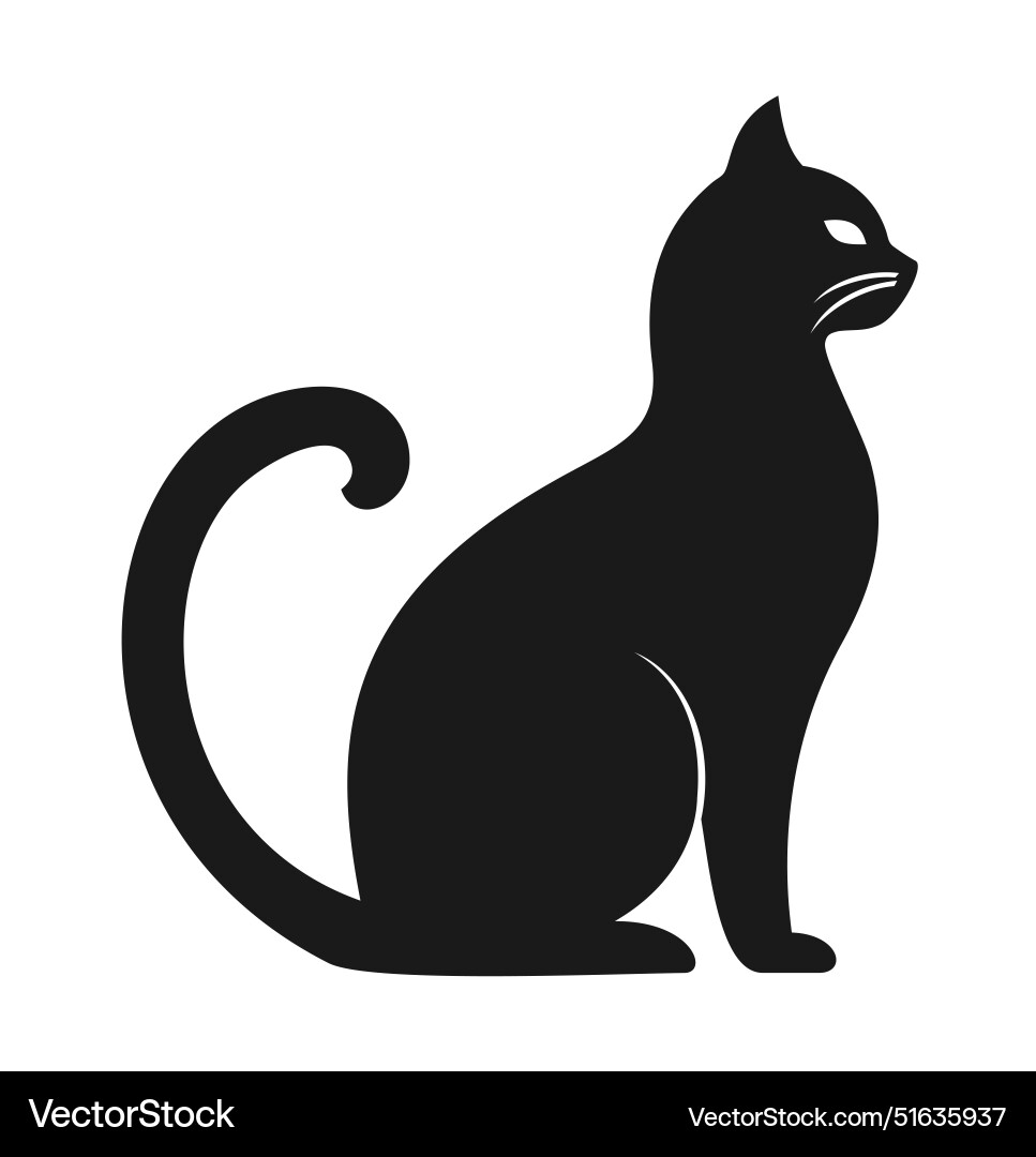 Black silhouette of a sitting cat side view Vector Image