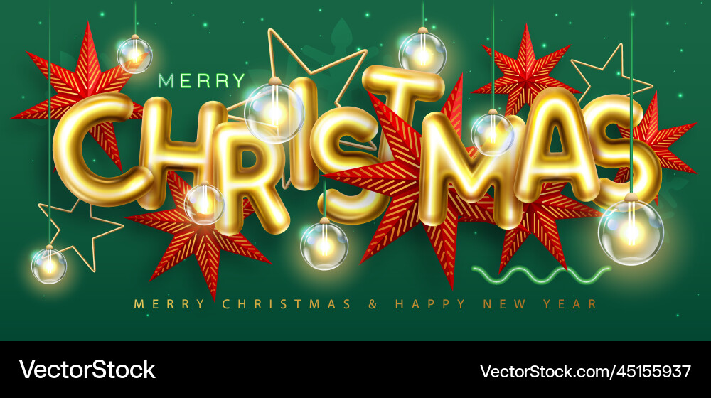 Christmas holiday poster with 3d chromic letters Vector Image