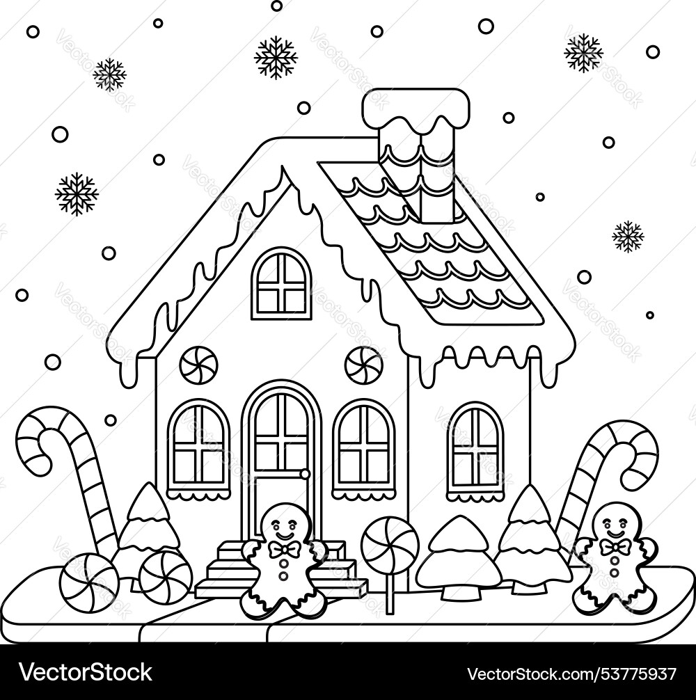 Gingerbread house outline coloring page christmas Vector Image