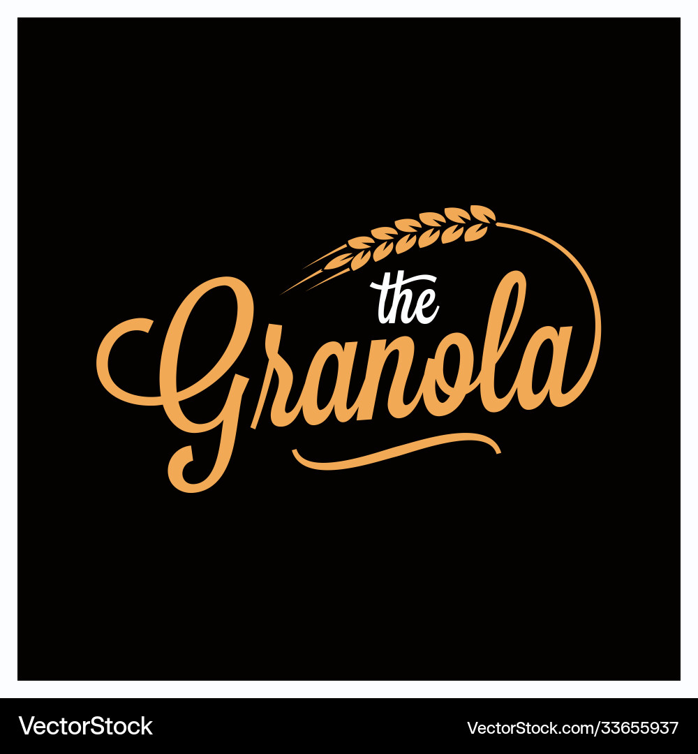 Granola lettering logo wheat on black Royalty Free Vector