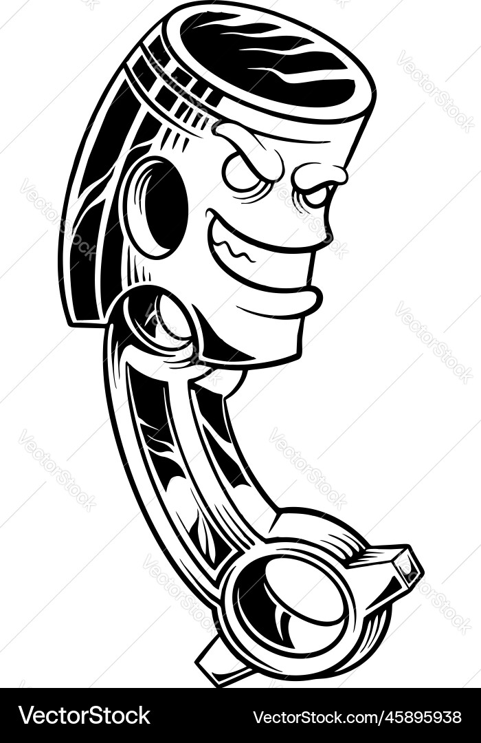 Angry hot rod piston monochrome Royalty Free Vector Image