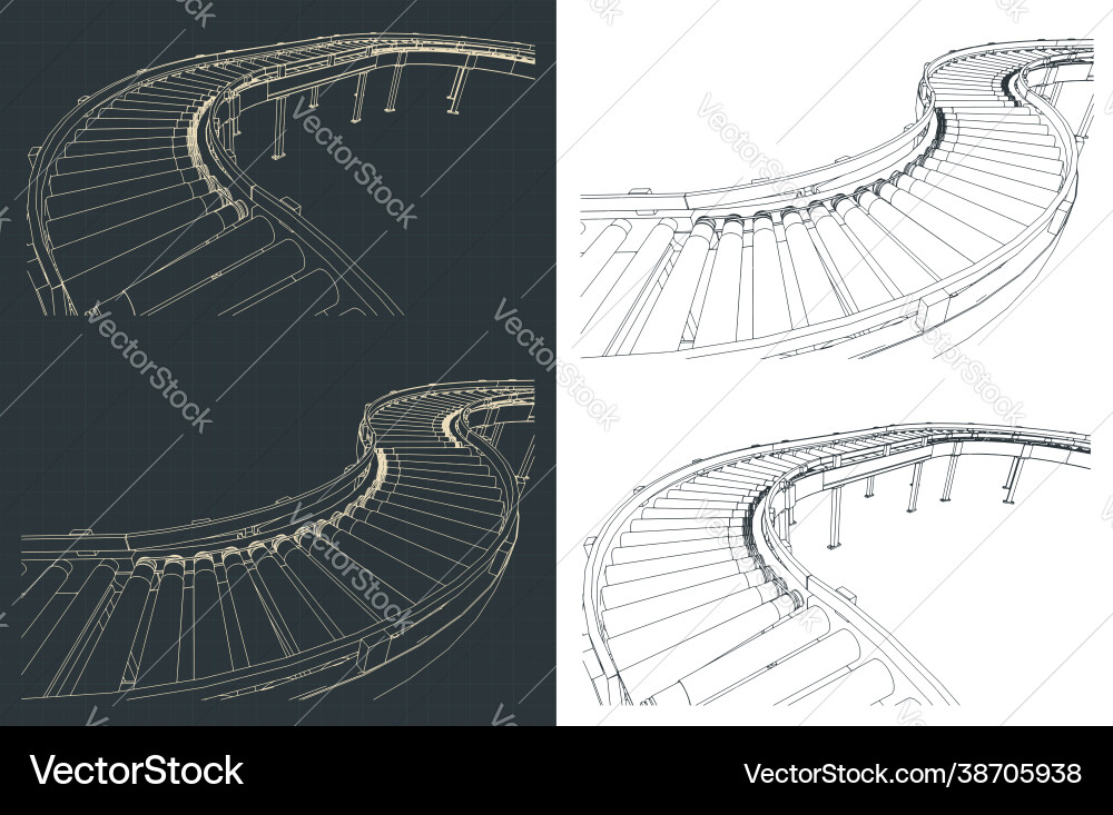 Conveyor roller line drawings Royalty Free Vector Image