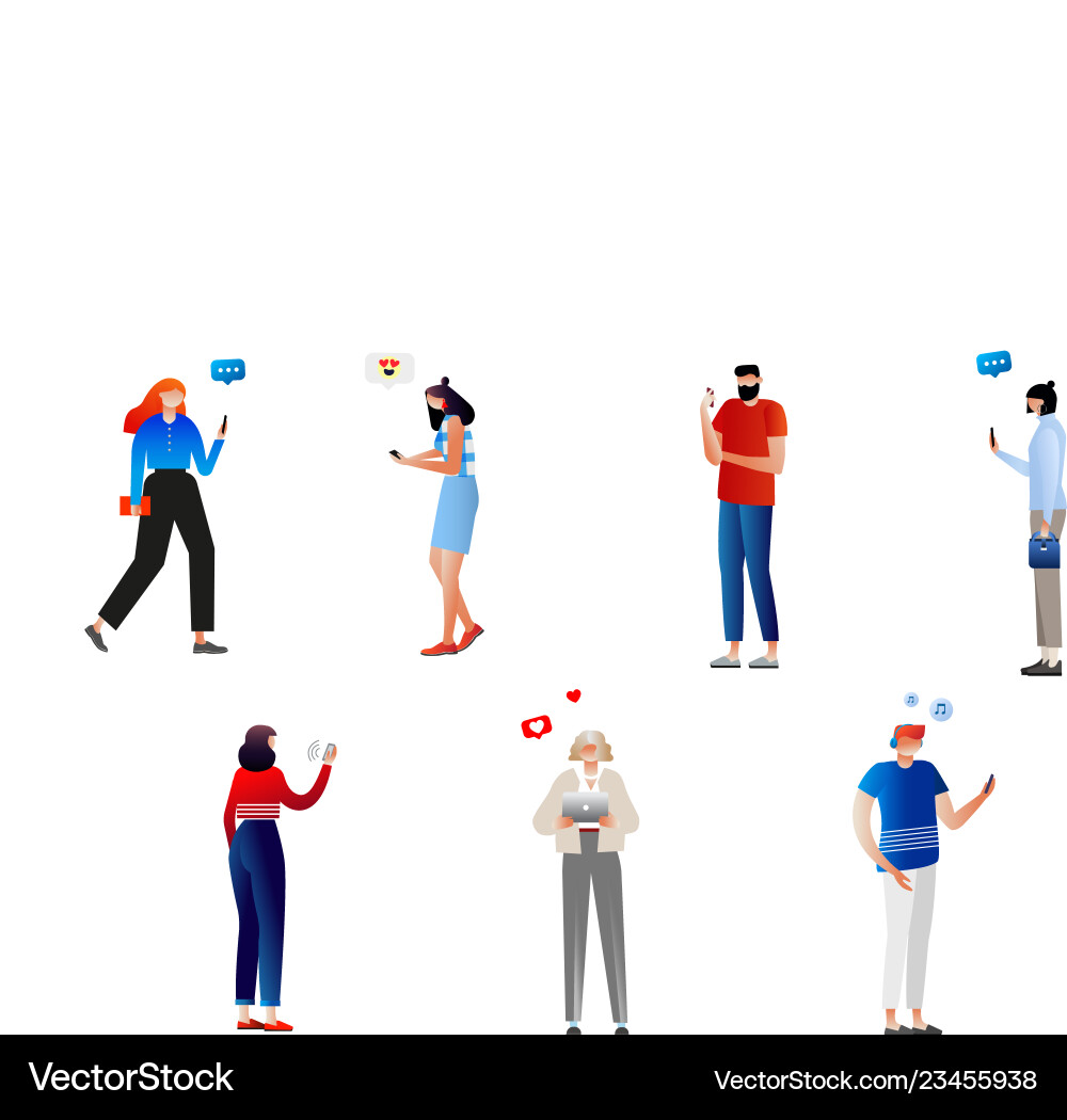 Group of people with gadgets Royalty Free Vector Image