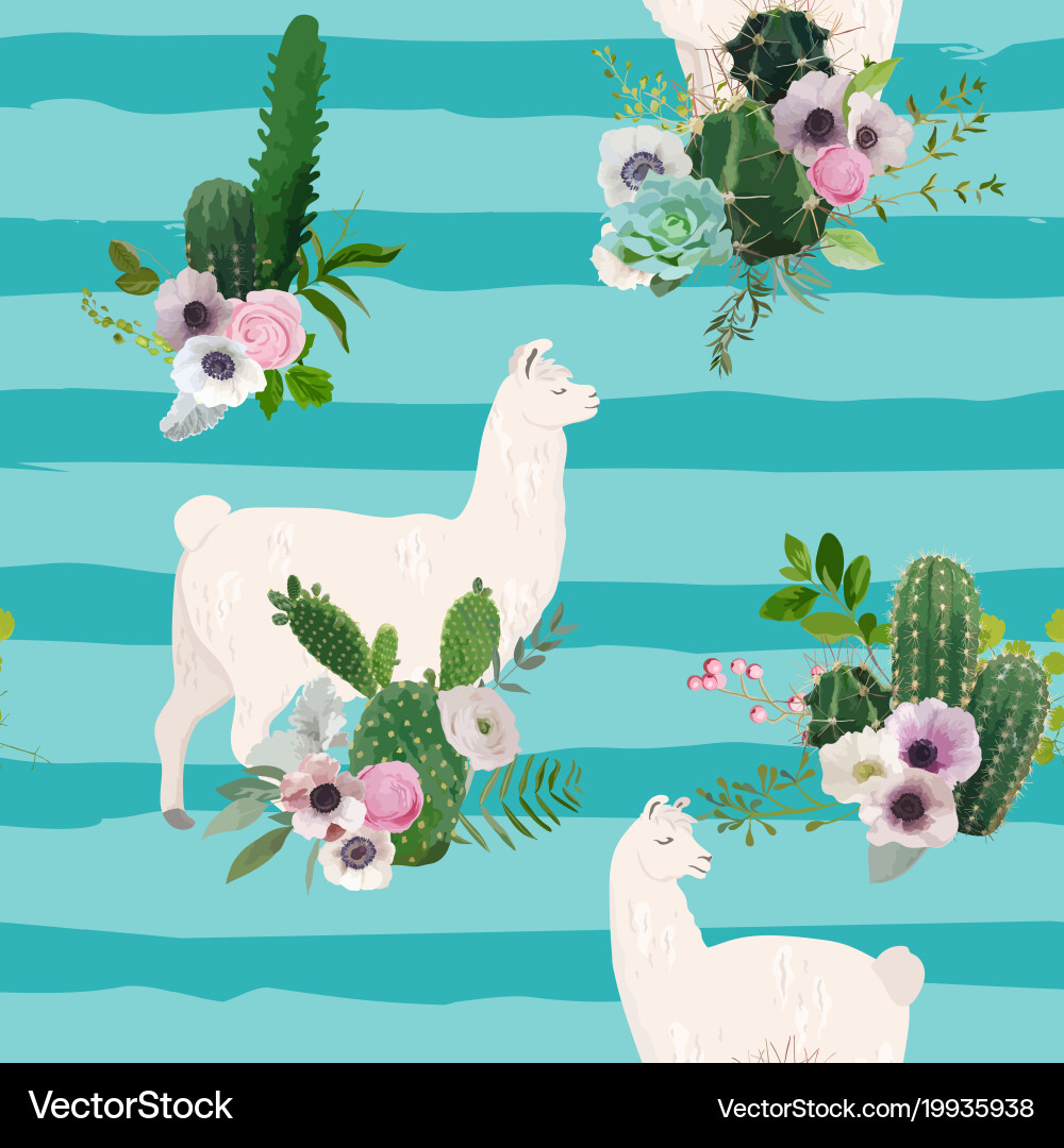 Llama and cactus seamless pattern lamas background