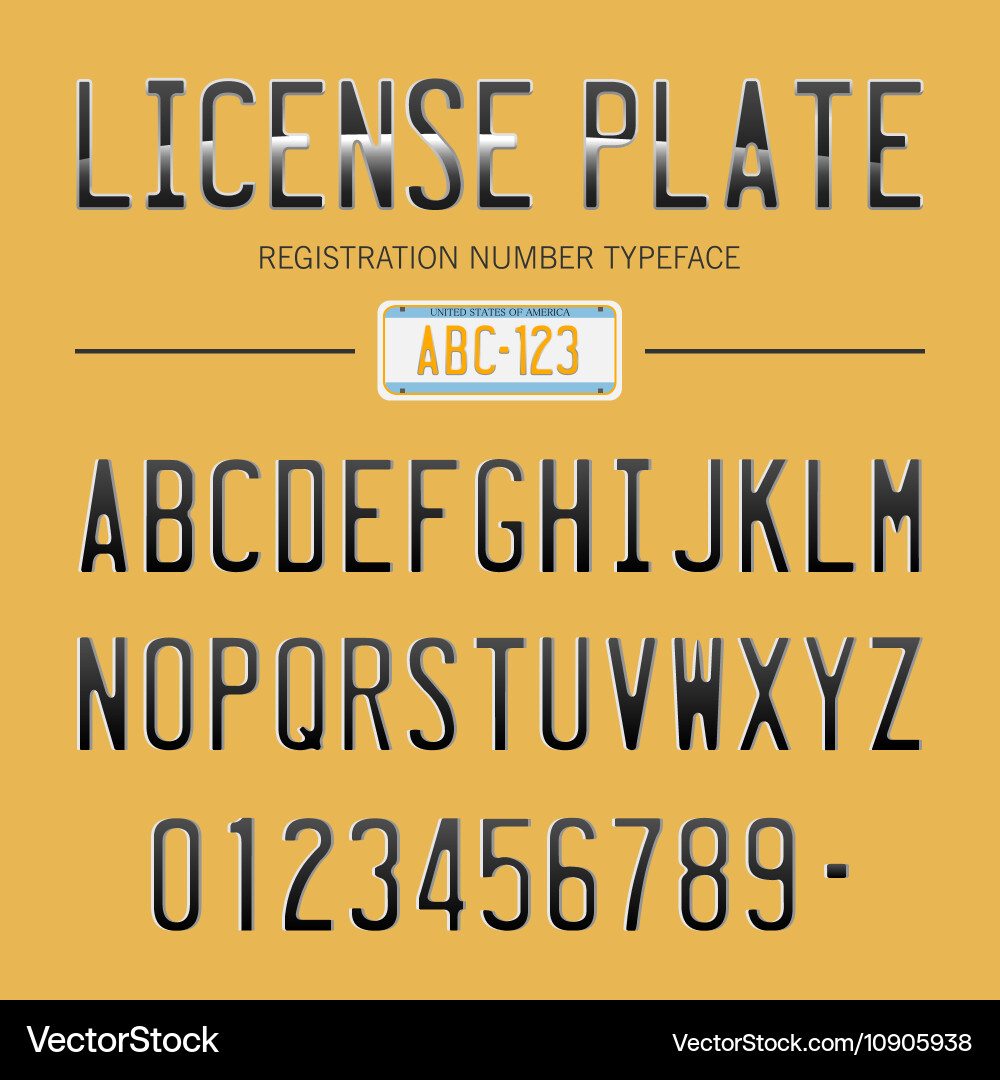 Modern Car License Plate Font – USA Style Vector Image