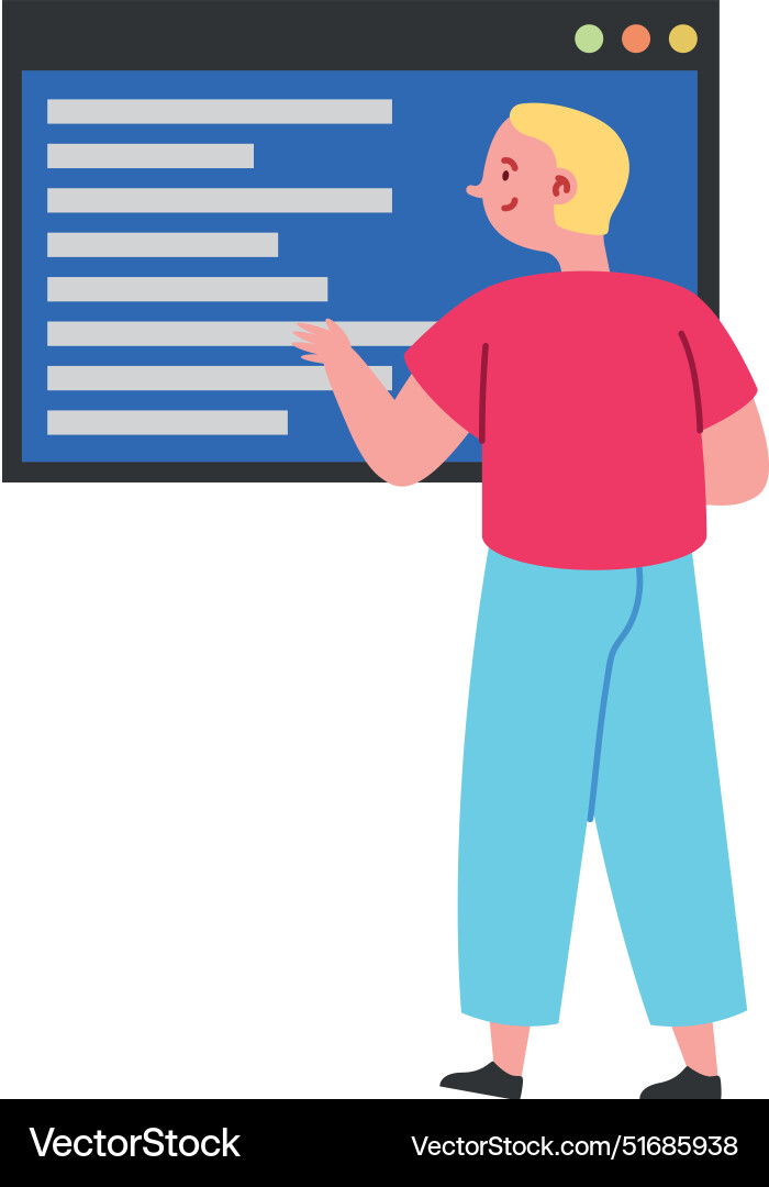 Programmer Man Coding And Correct Errors Vector Image