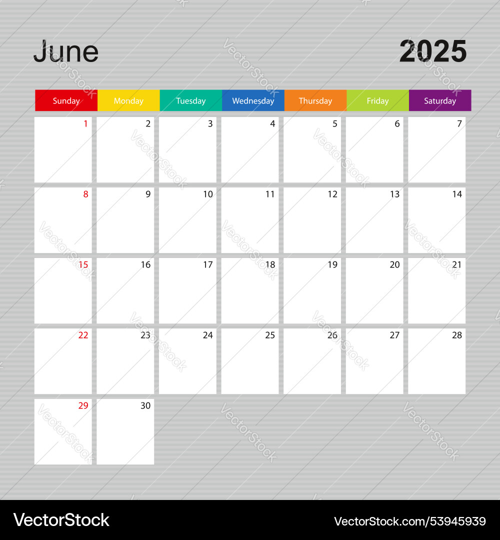 Calendar page for june 2025 wall planner Vector Image