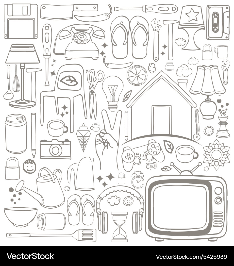 Doodle household drawing Royalty Free Vector Image