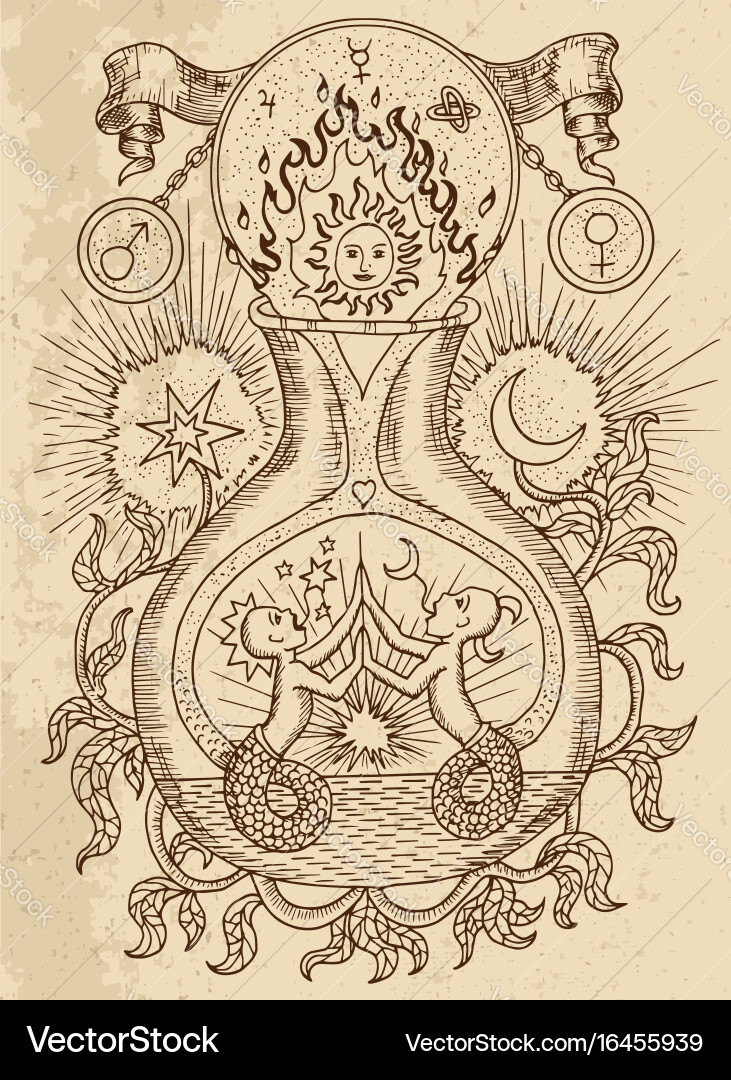 Mystic drawing with gemini concept Royalty Free Vector Image