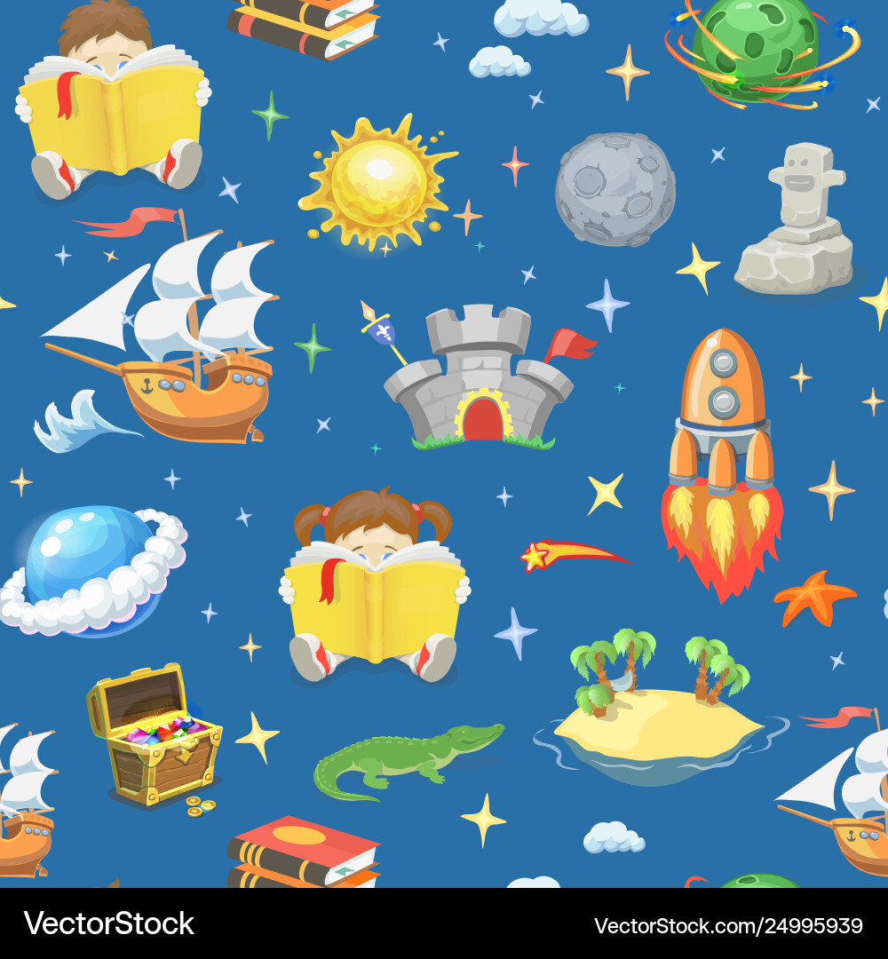 Reading book imagination background seamless Vector Image