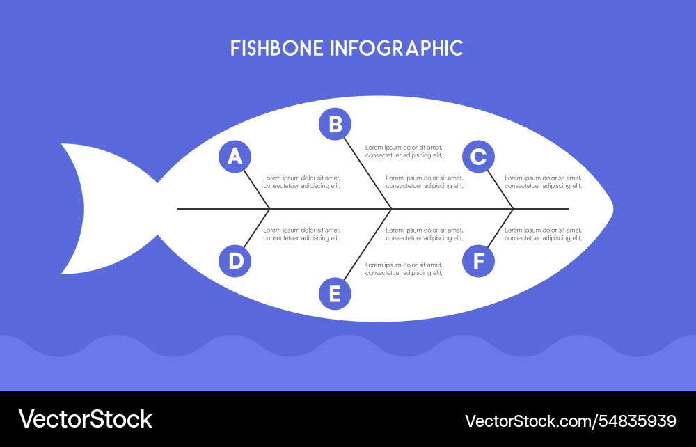 Simple fishbone diagram infographic with six main Vector Image