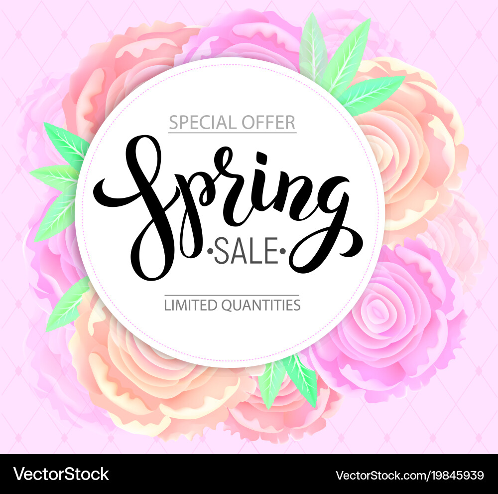 Spring sale with background pink peonies Vector Image