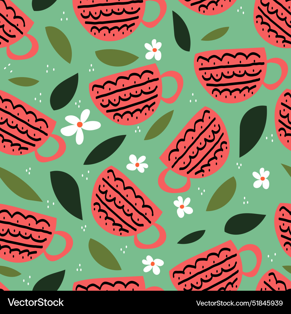 Tea cups pattern Royalty Free Vector Image - VectorStock