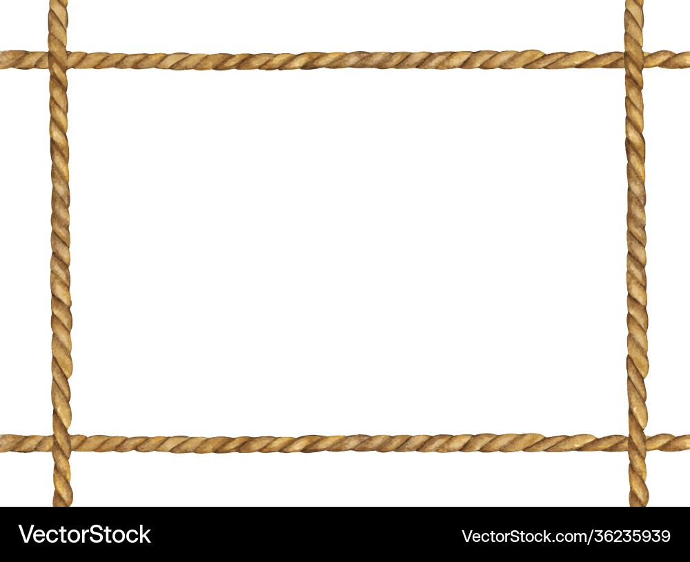 Watercolor painting brown rope frame Royalty Free Vector