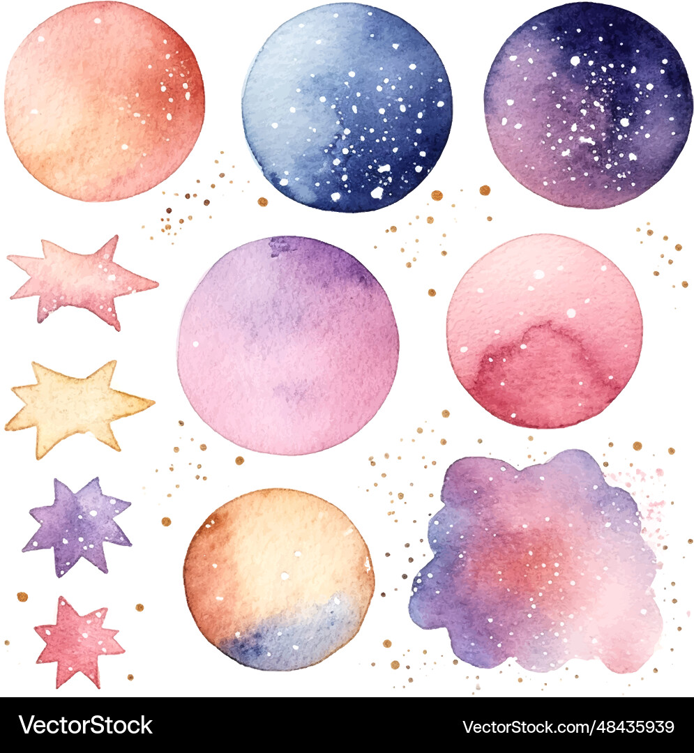 Watercolor set with glitter in style Royalty Free Vector
