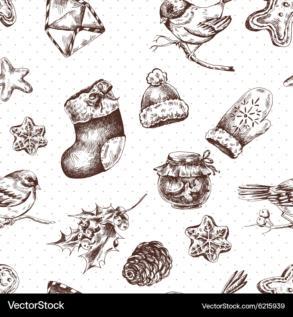 Winter hand drawn seamless background Royalty Free Vector