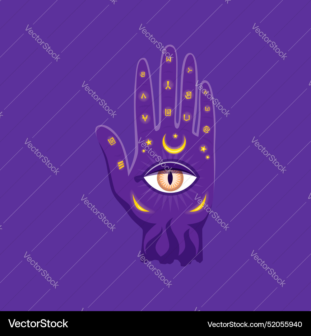 Cartoon magic hand with all seeing eye Royalty Free Vector