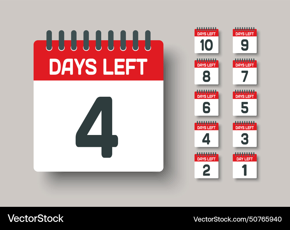 Countdown daily page calendar icon - 4 days left Vector Image