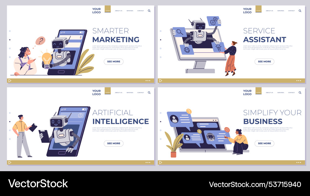 Four panels representing ai solutions Royalty Free Vector