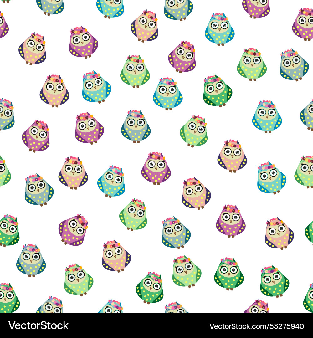 Seamless colorful owl pattern for children Vector Image