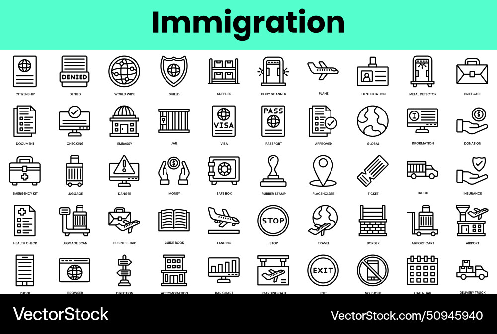 Set of immigration icons linear style icon bundle Vector Image